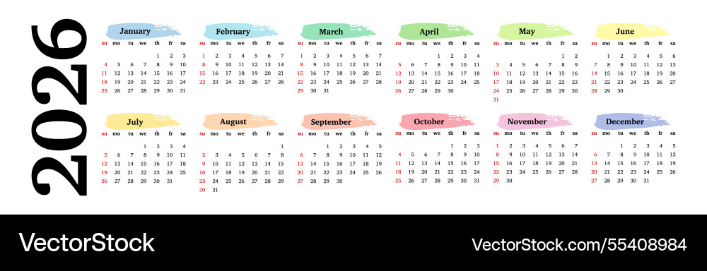 Calendar for 2026 isolated on a white background Vector Image