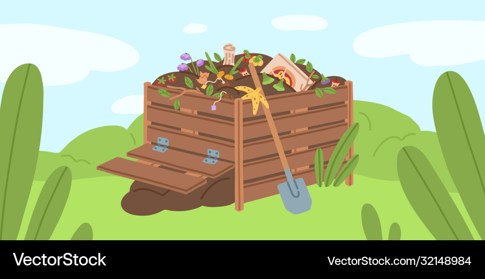 Compost box with bio recycling garbage Royalty Free Vector