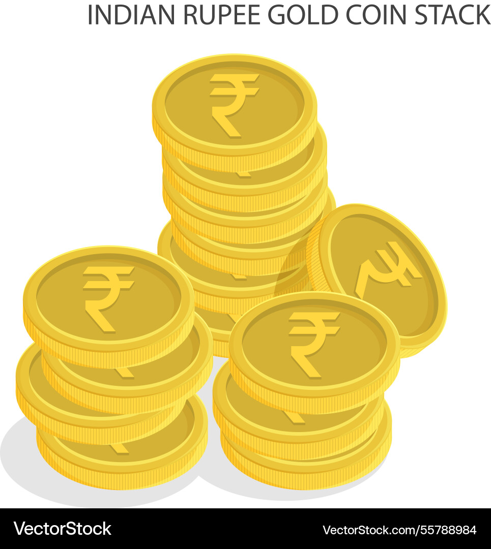 Indian rupee gold coin stack Royalty Free Vector Image