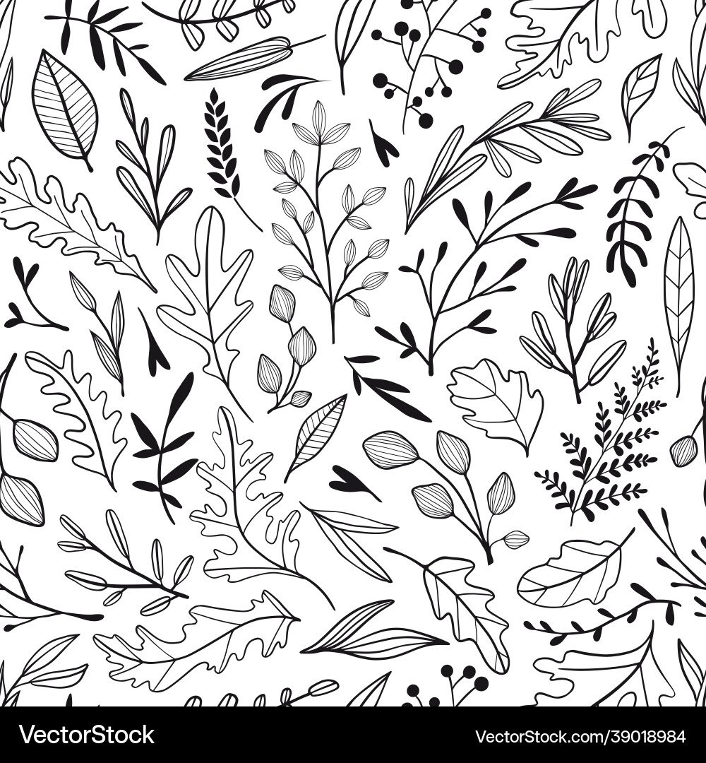 Seamless pattern with hand drawn outline leaves Vector Image