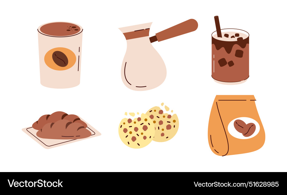 Coffee elements set machine brewing tools Vector Image