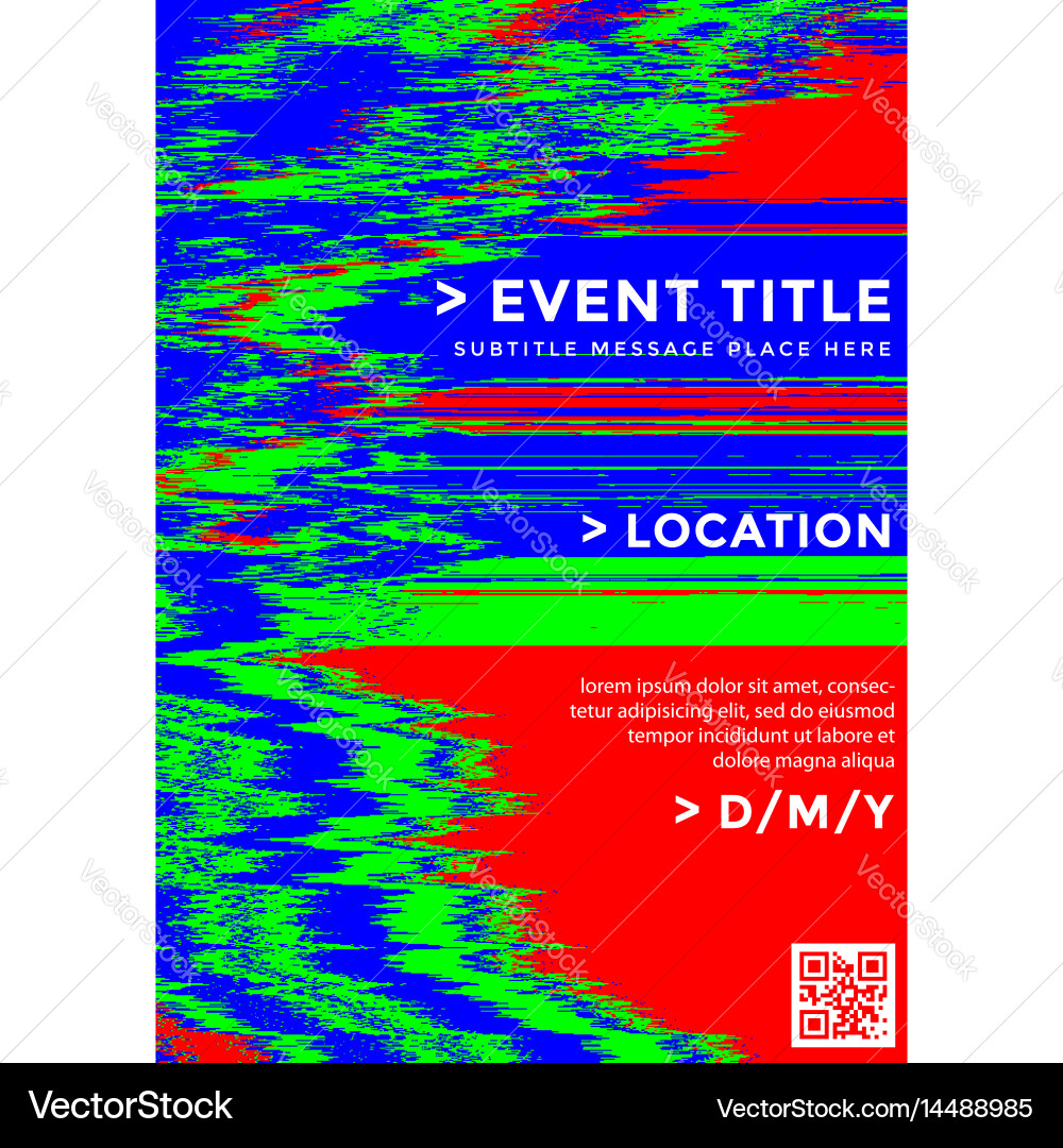 Glitch background poster template Royalty Free Vector Image