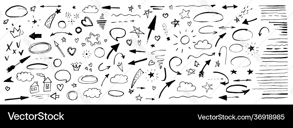 Hand drawn doodle design elements black on white Vector Image