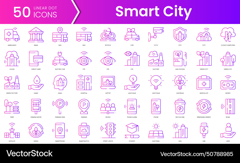 Set of smart city icons gradient style icon bundle