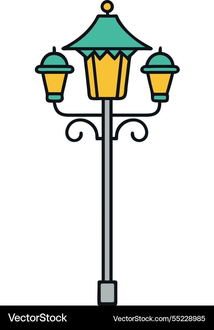 Vintage five-lantern street lamp post Royalty Free Vector