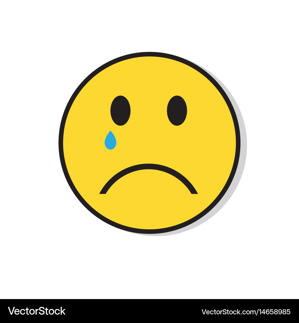 Yellow sad face cry negative people emotion icon Vector Image