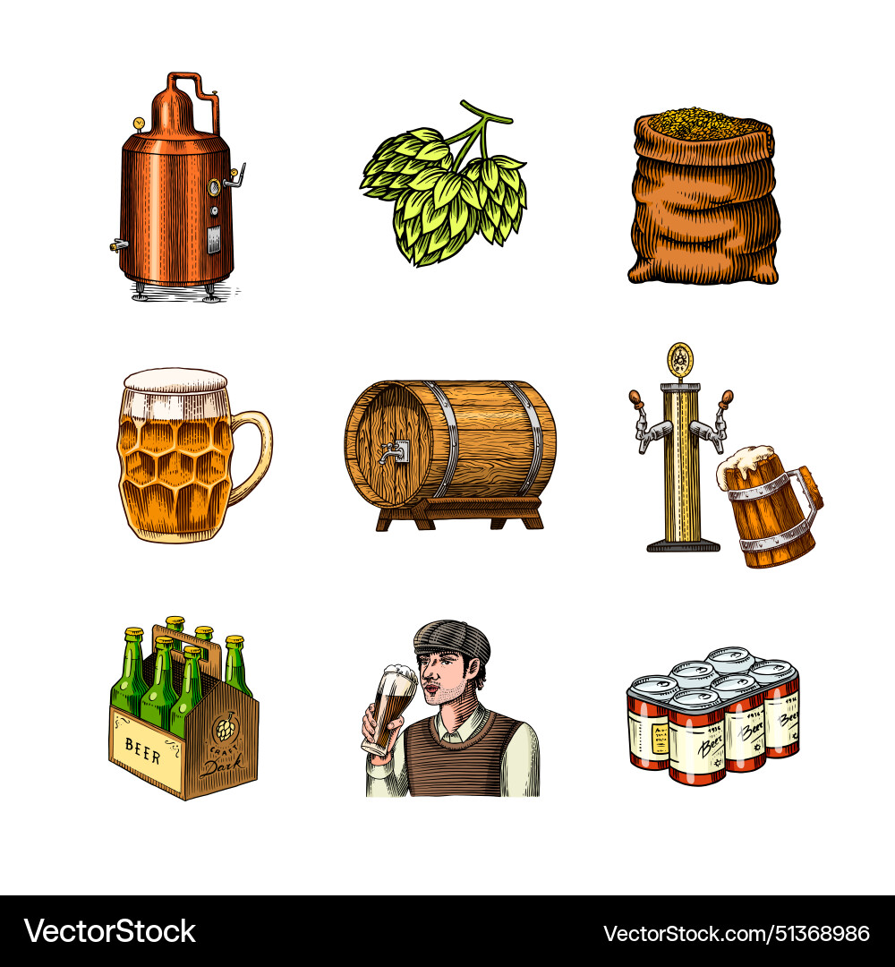 Beer classical wooden barrels distilled alcohol Vector Image