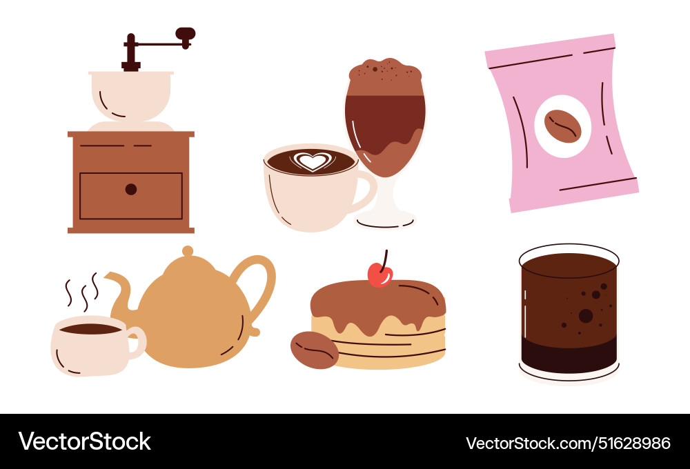 Coffee elements set machine brewing tools Vector Image