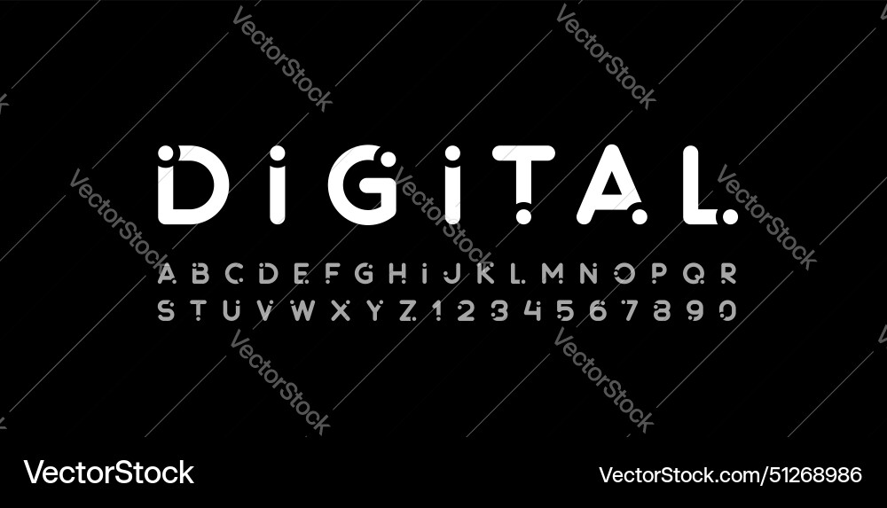 Font digital alphabet with white dots Royalty Free Vector