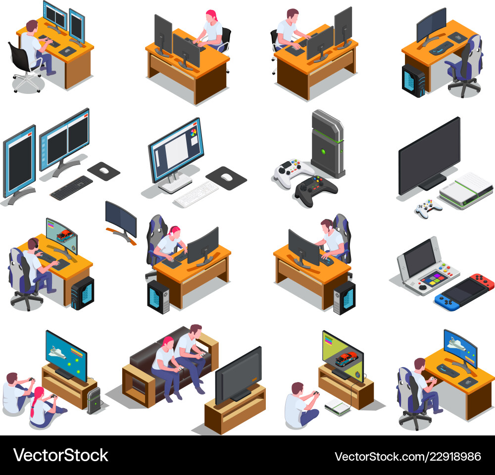 Gaming development isometric set Royalty Free Vector Image