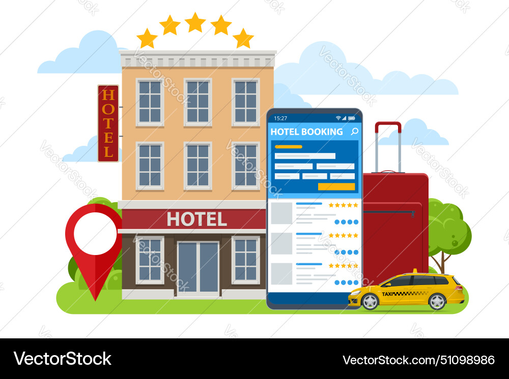 Isometric online hotel booking concept buying Vector Image