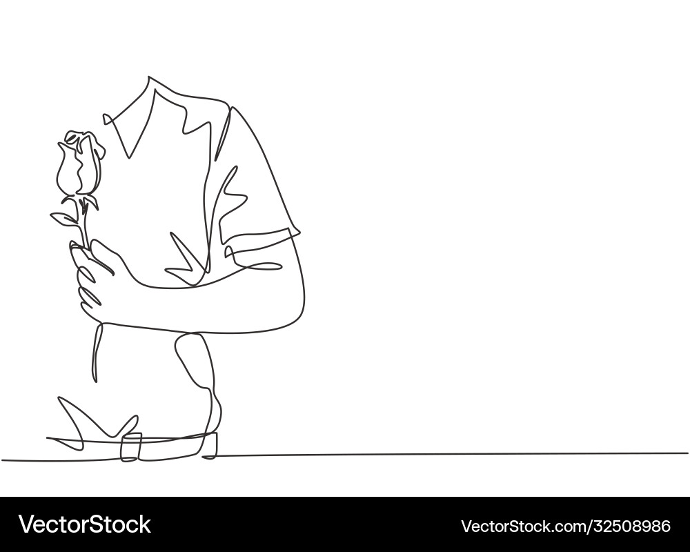 One single line drawing young happy man Royalty Free Vector
