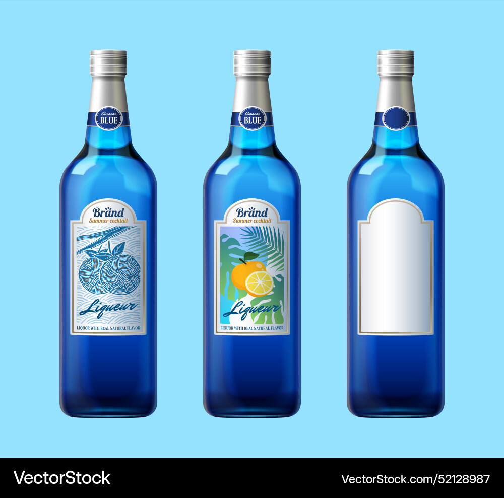 Blue cocktail bottle set Royalty Free Vector Image