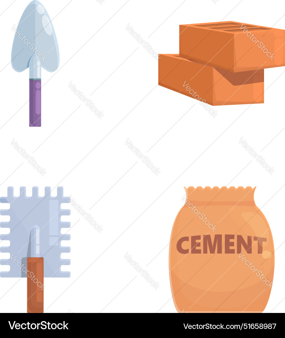 Bricklayer equipment icons set cartoon Royalty Free Vector