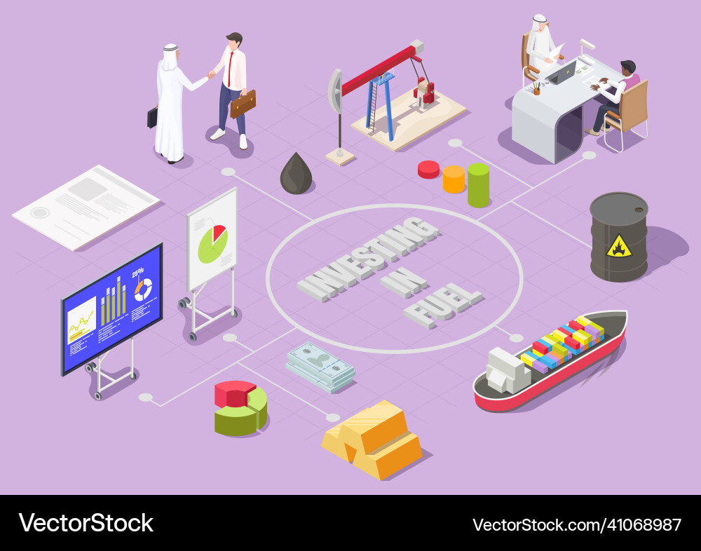 Investing in fuel isometric flowchart oil Vector Image