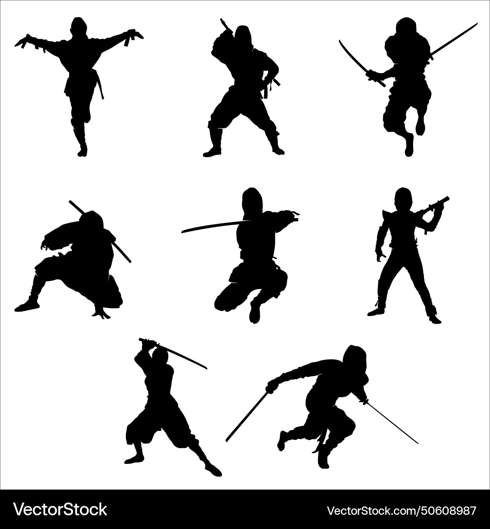 Ninjitsu fighting silhouettes Royalty Free Vector Image