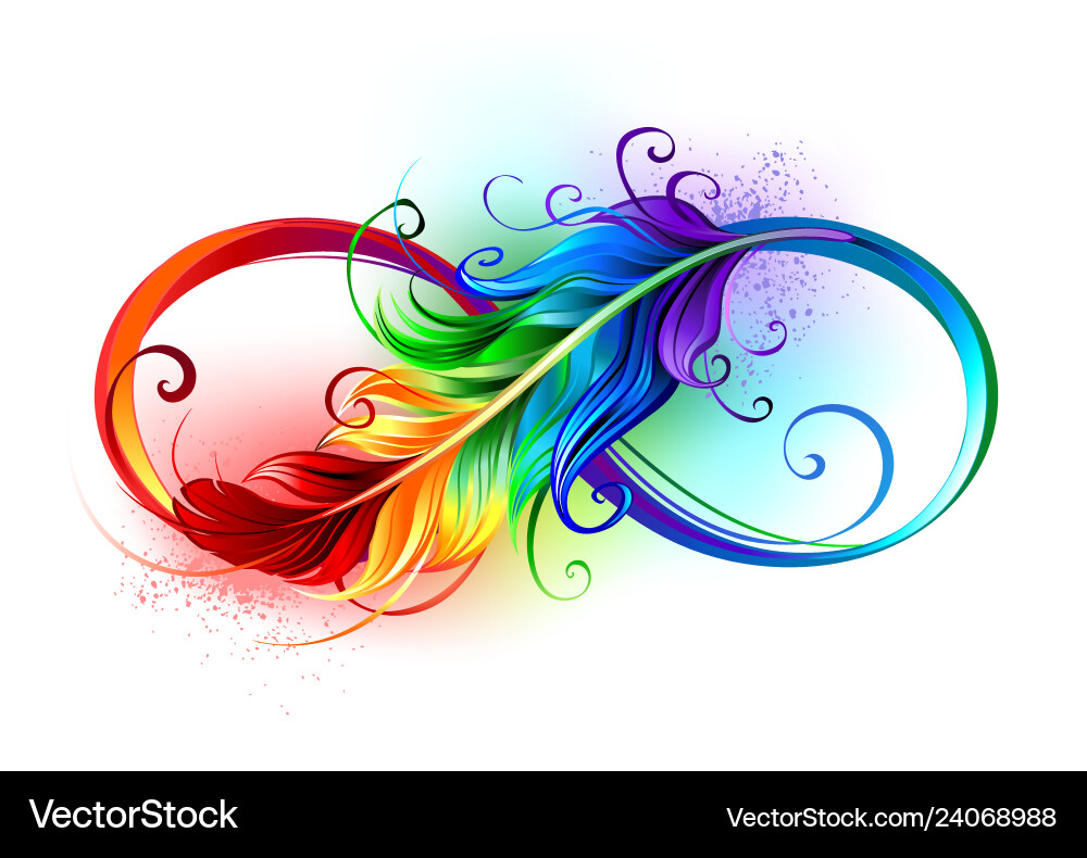 Infinity symbol with rainbow feather Royalty Free Vector