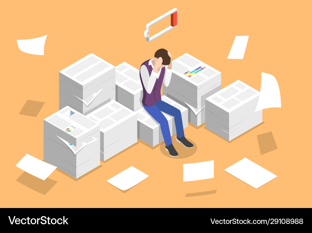 Isometric concept overworked and tired Royalty Free Vector