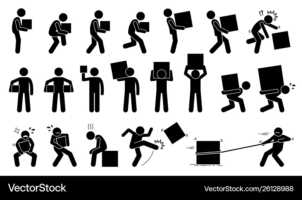 Mann mit schweren Box Piktogramm Lizenzfreies Vektorbild