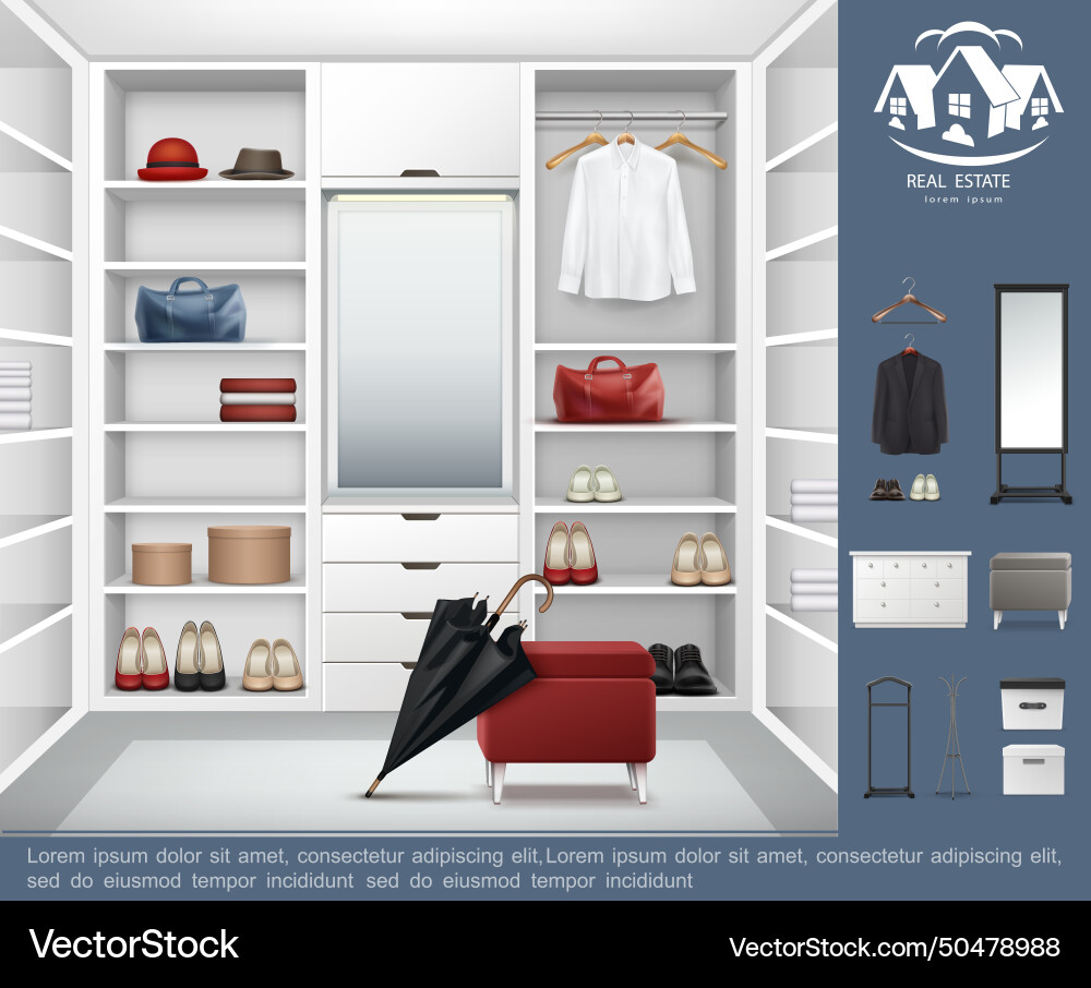 Realistic modern wardrobe room concept Royalty Free Vector