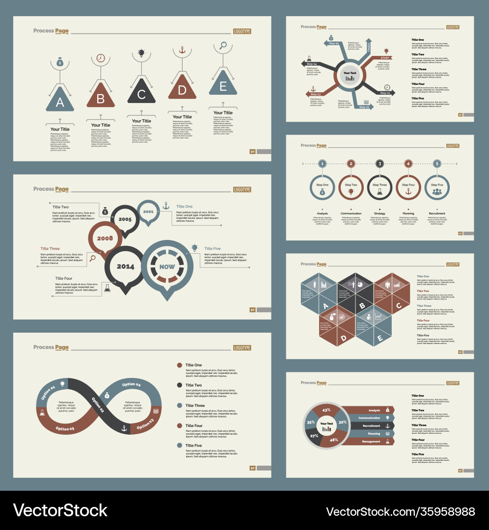 Seven marketing slide templates set Royalty Free Vector