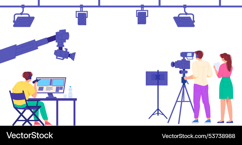 Tv show studio crew media production technology Vector Image