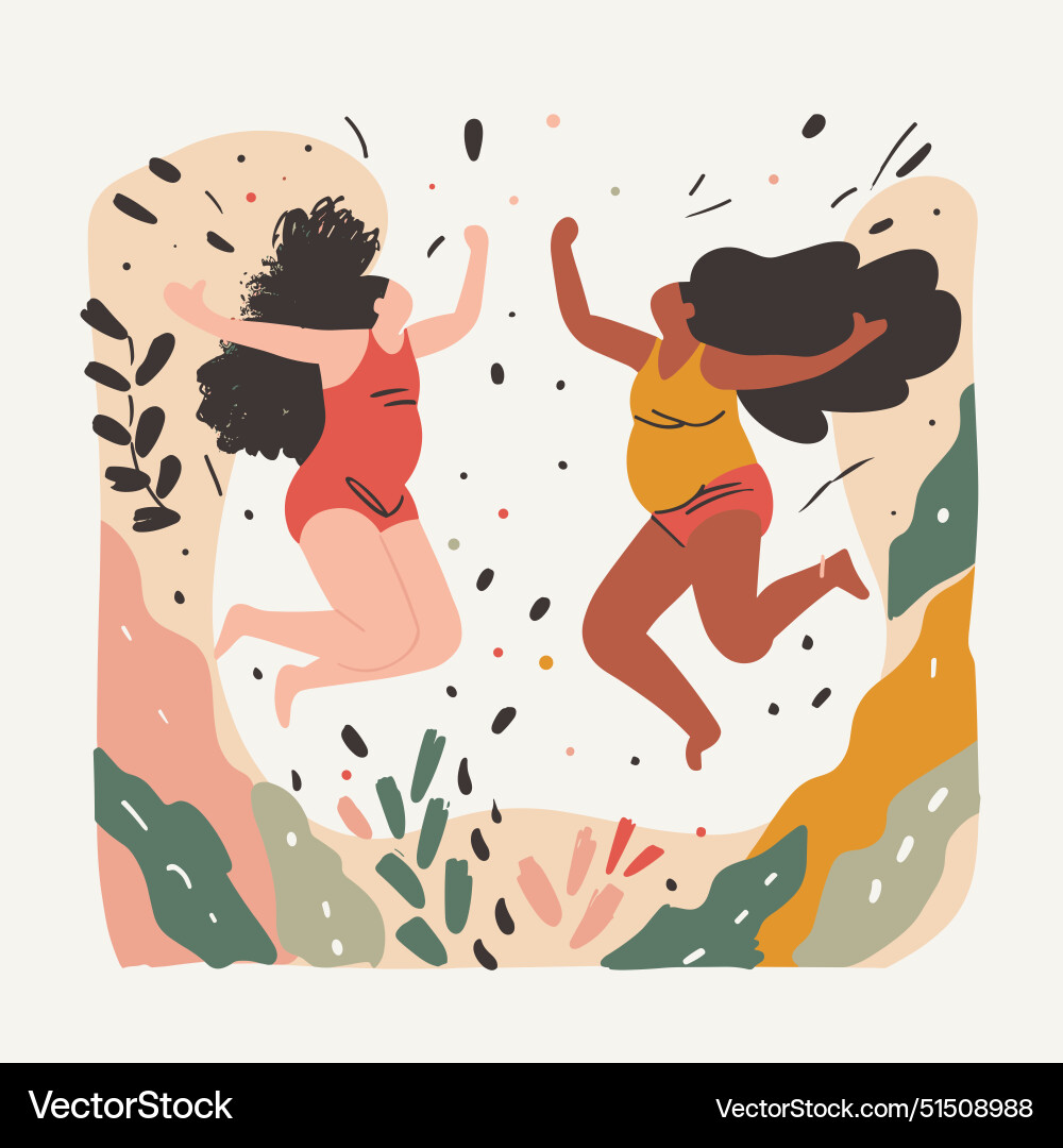 Two women celebrating dancing joyfully abstract Vector Image