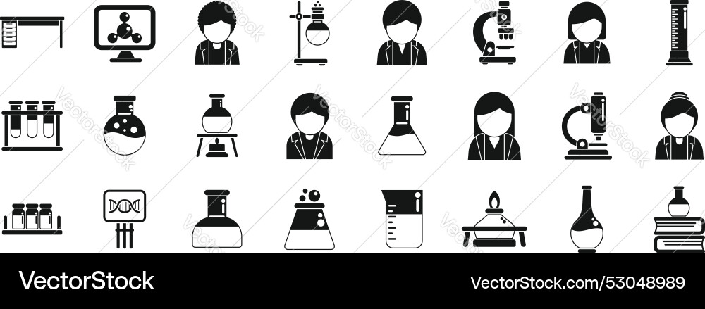 Student university laboratory icons set Royalty Free Vector
