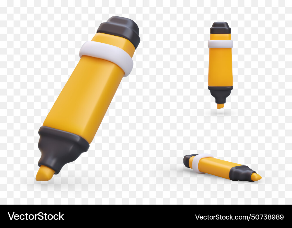 Yellow realistic marker in different positions Vector Image