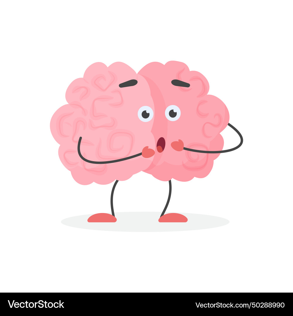 Cute human brain character in shock from surprise Vector Image