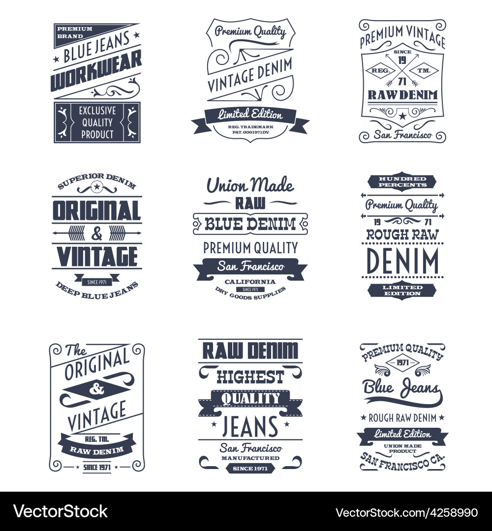 Denim typography logo emblems set Royalty Free Vector Image