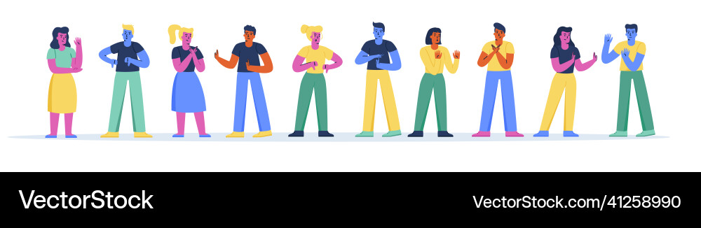 Horizontal banner with young funny people showing Vector Image