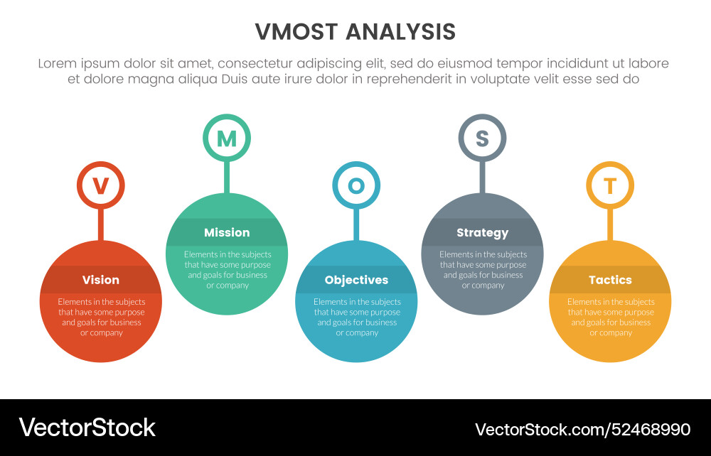 Vmost analysis model framework infographic with 5 Vector Image