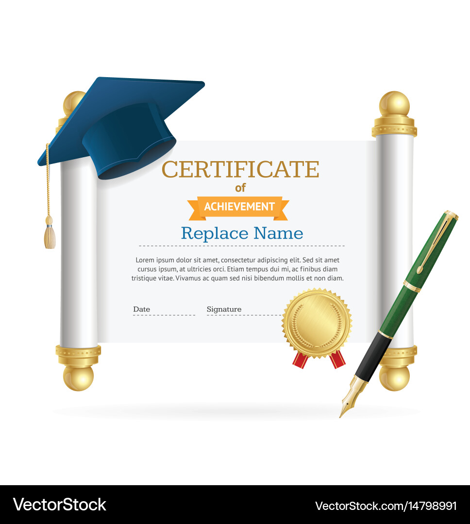Graduated cap student and roll certificate Vector Image