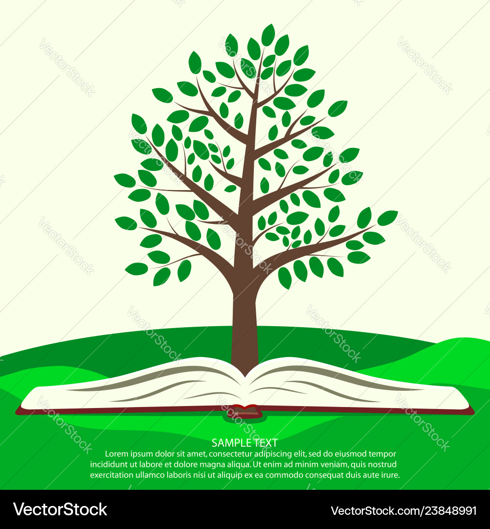 Green tree grows from open book Royalty Free Vector Image