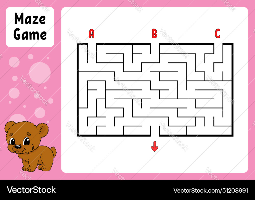 Rectangle maze game for kids three entrances one Vector Image