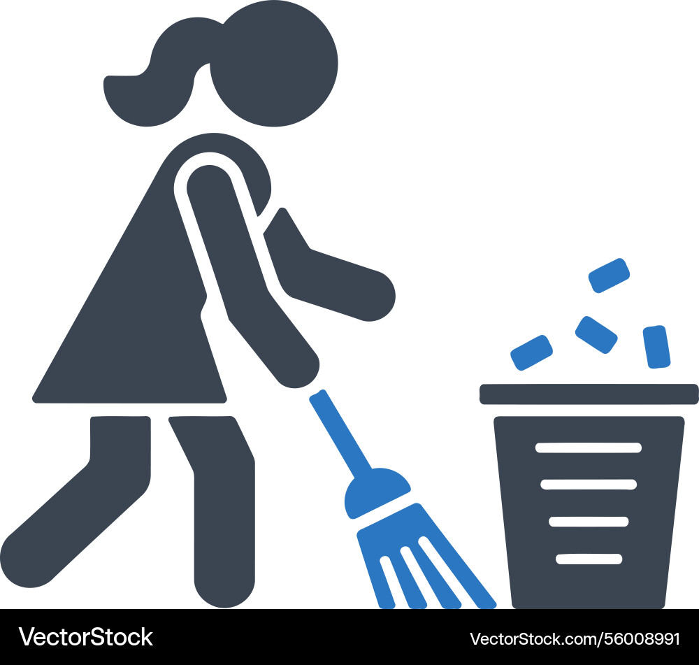 Sweeping trash into bin icon Royalty Free Vector Image