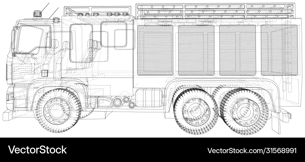 Wire-frame fire truck engine Royalty Free Vector Image