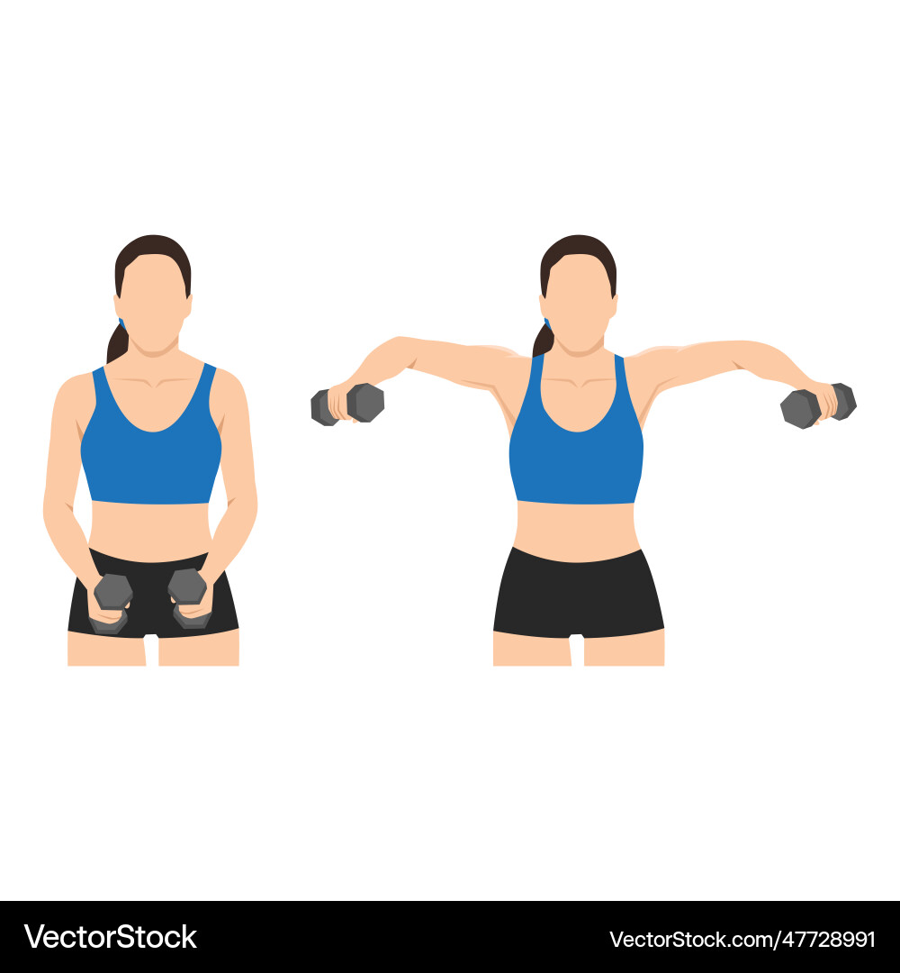 Woman doing lateral side shoulder dumbbell raises Vector Image