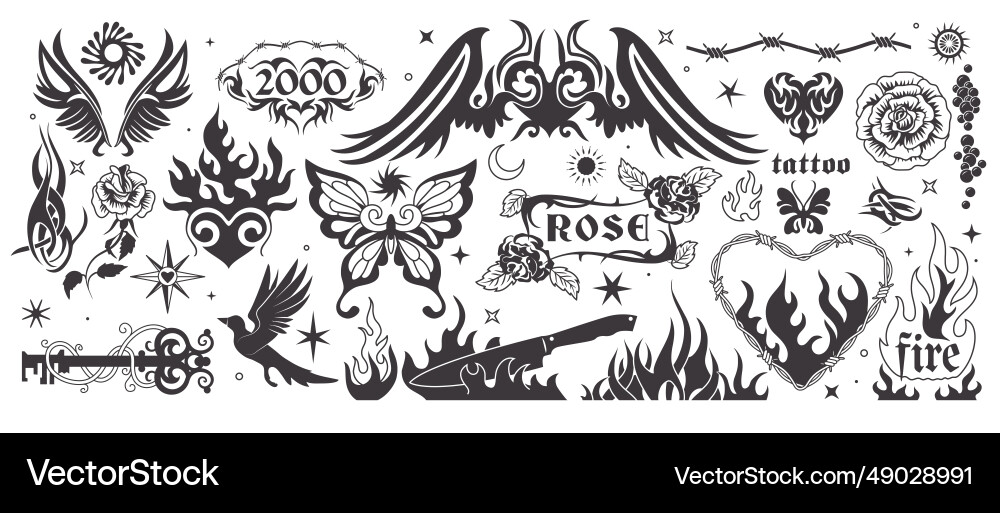 Y2k fire flame elements gothic girly and tribal Vector Image