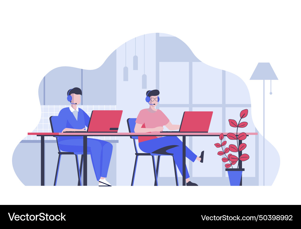 Call center concept with cartoon people in flat Vector Image