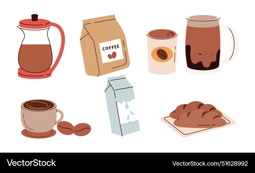 Coffee elements set machine brewing tools Vector Image