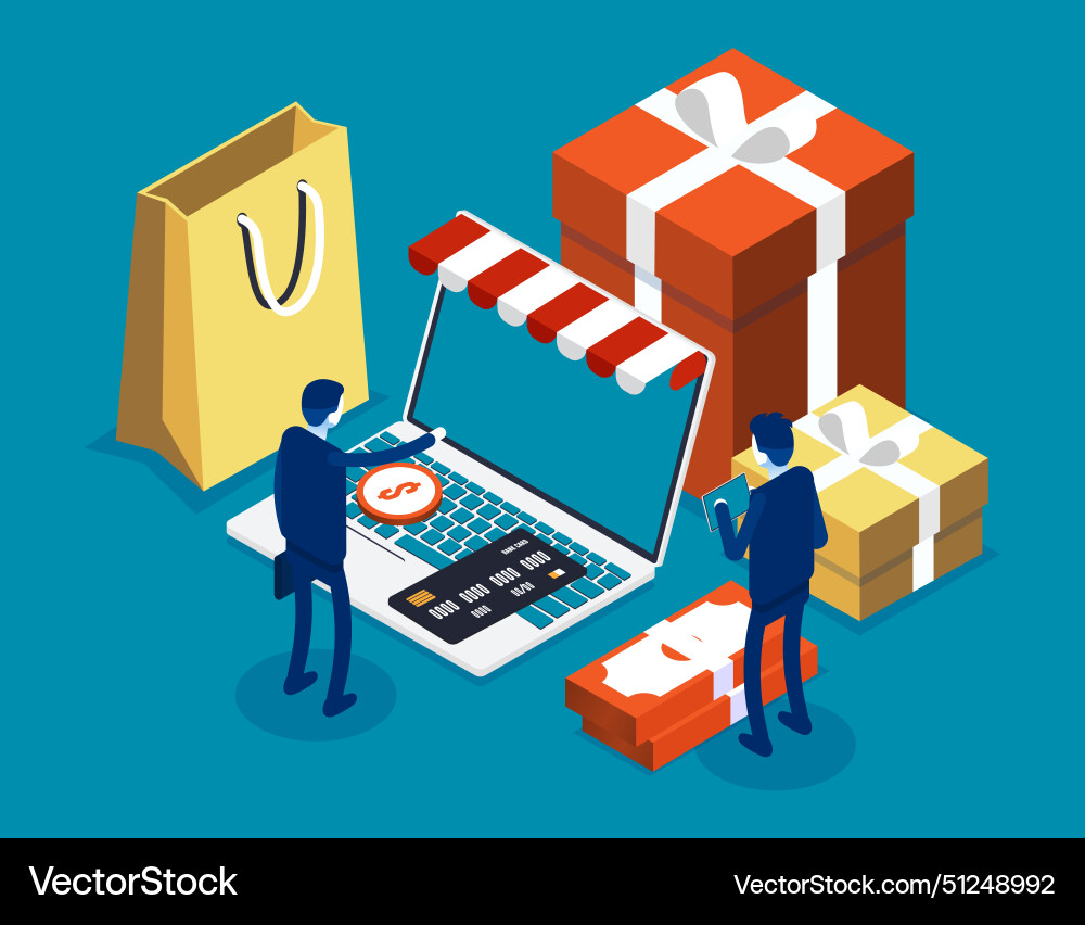 Customer order and buy on laptop screen isometric Vector Image