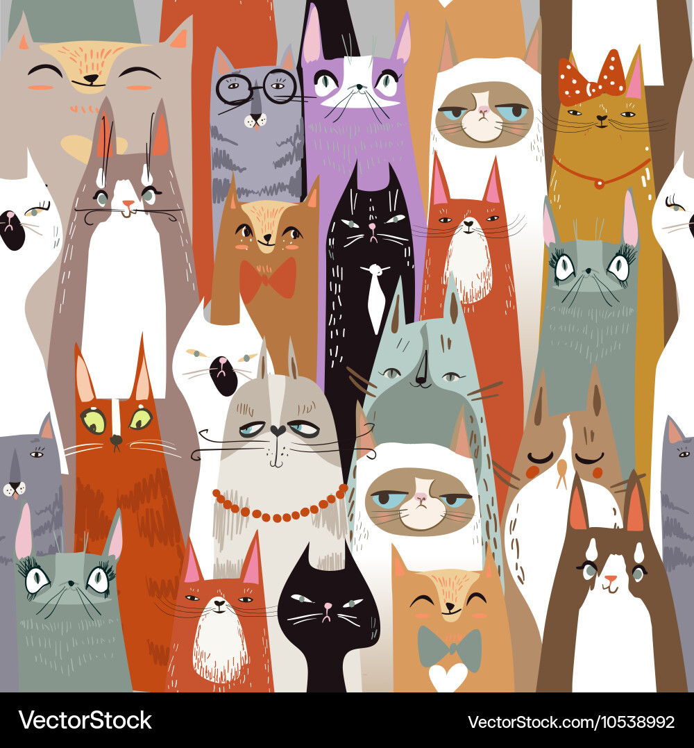 Cute Cartoon Cats Pattern Royalty Free Vector Image