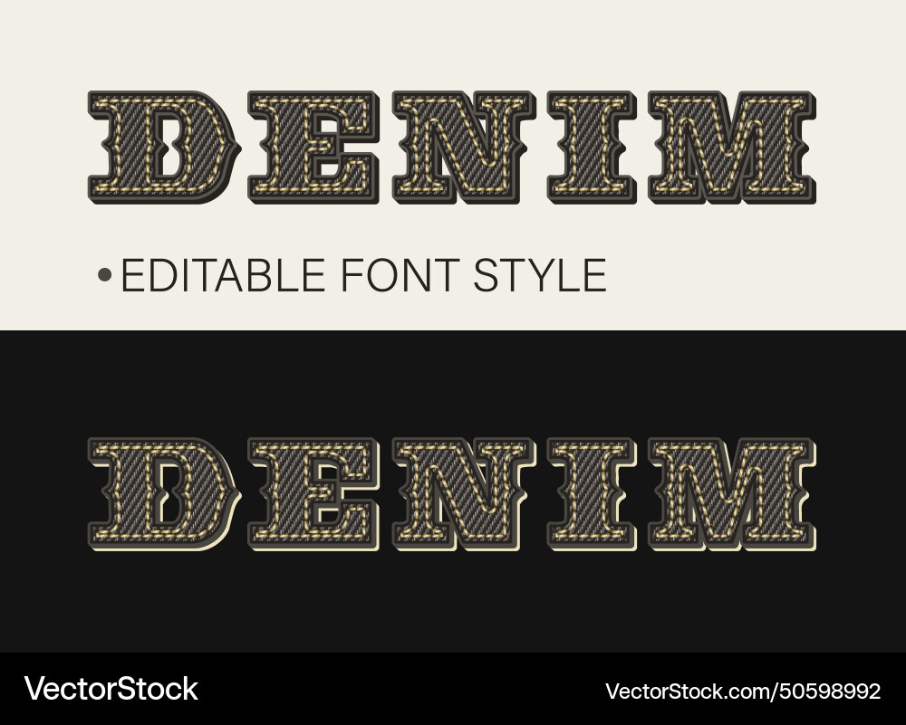Editable text effect in denim vintage style Vector Image