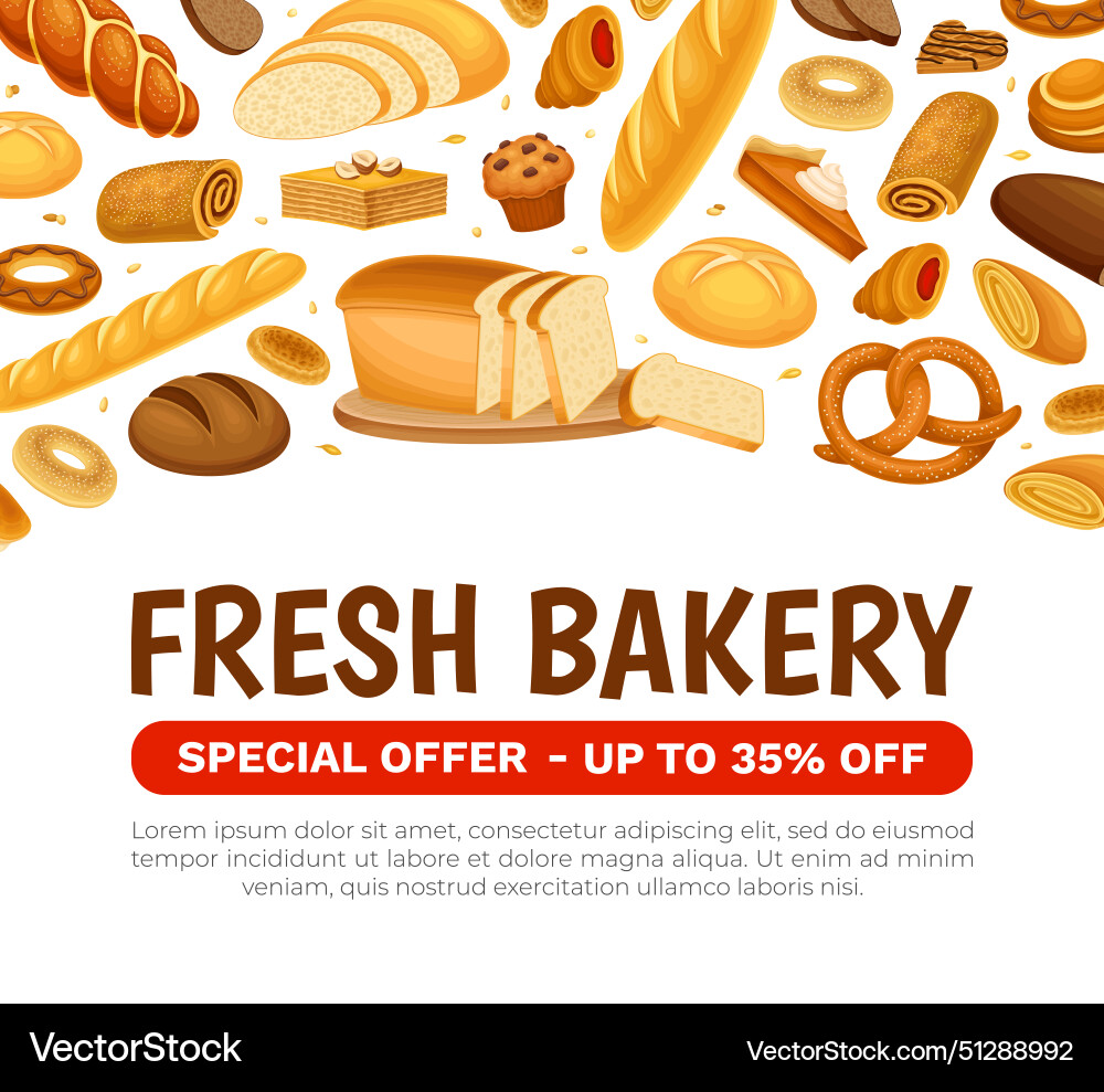 Fresh bakery banner design with baked pastry Vector Image