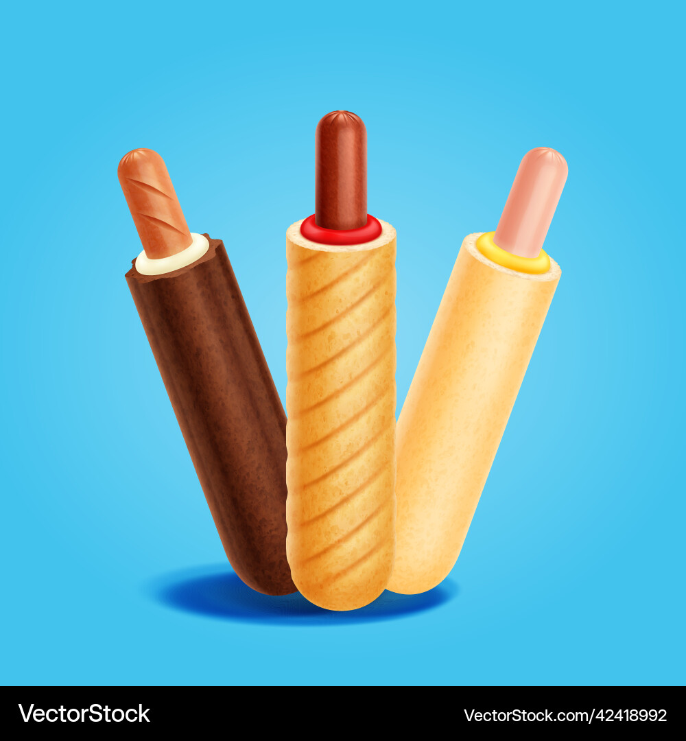 Hot dig trio composition Royalty Free Vector Image