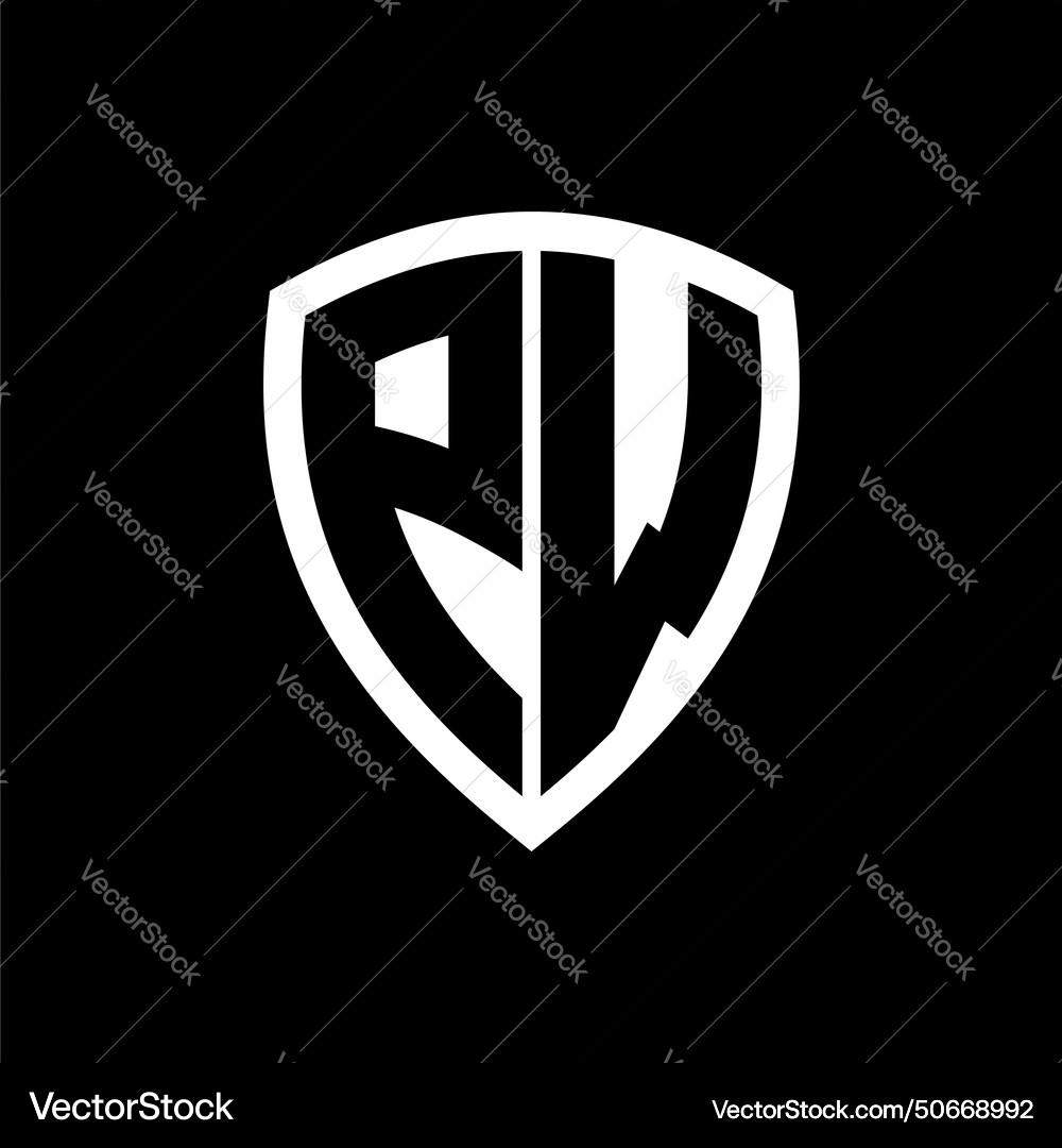 Pw monogram logo with bold letters shield shape Vector Image
