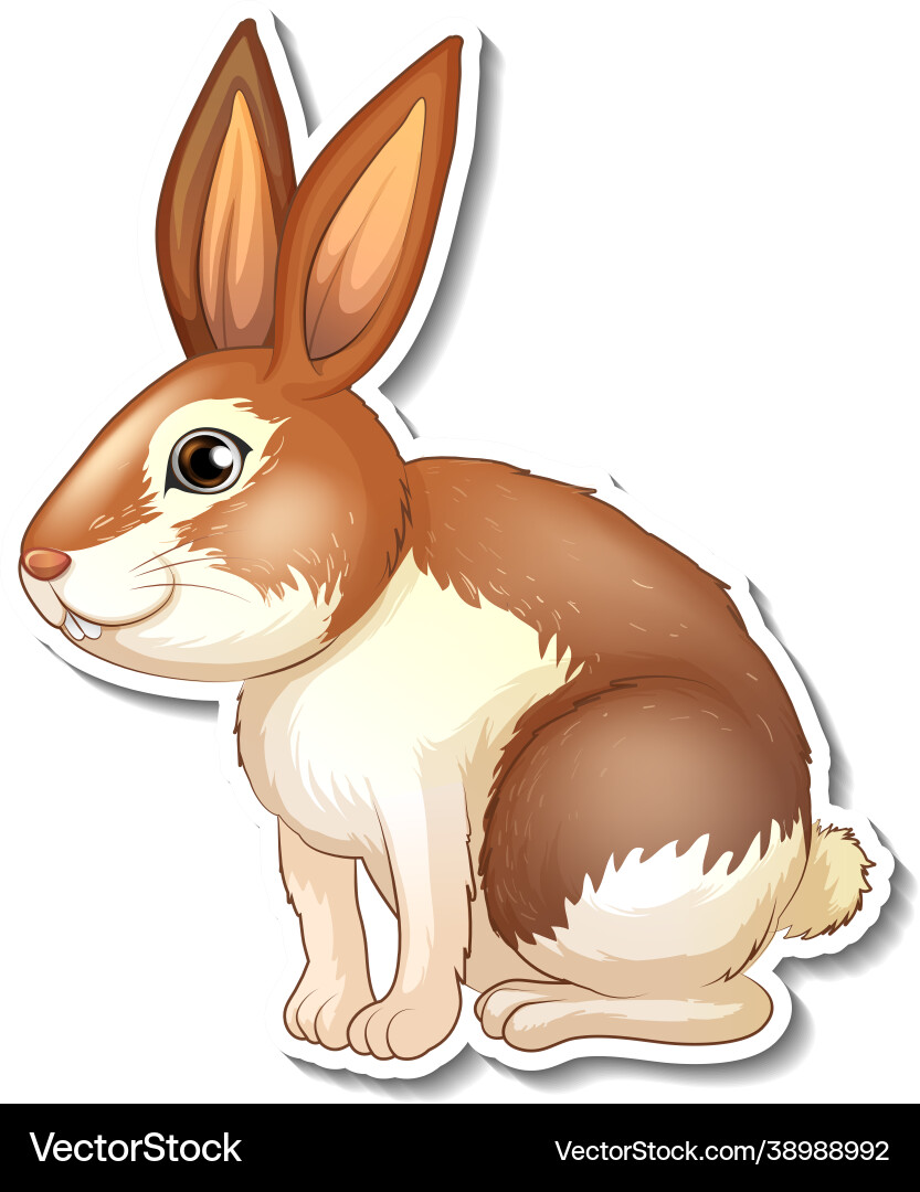 Sticker design with cute rabbit cartoon character Vector Image