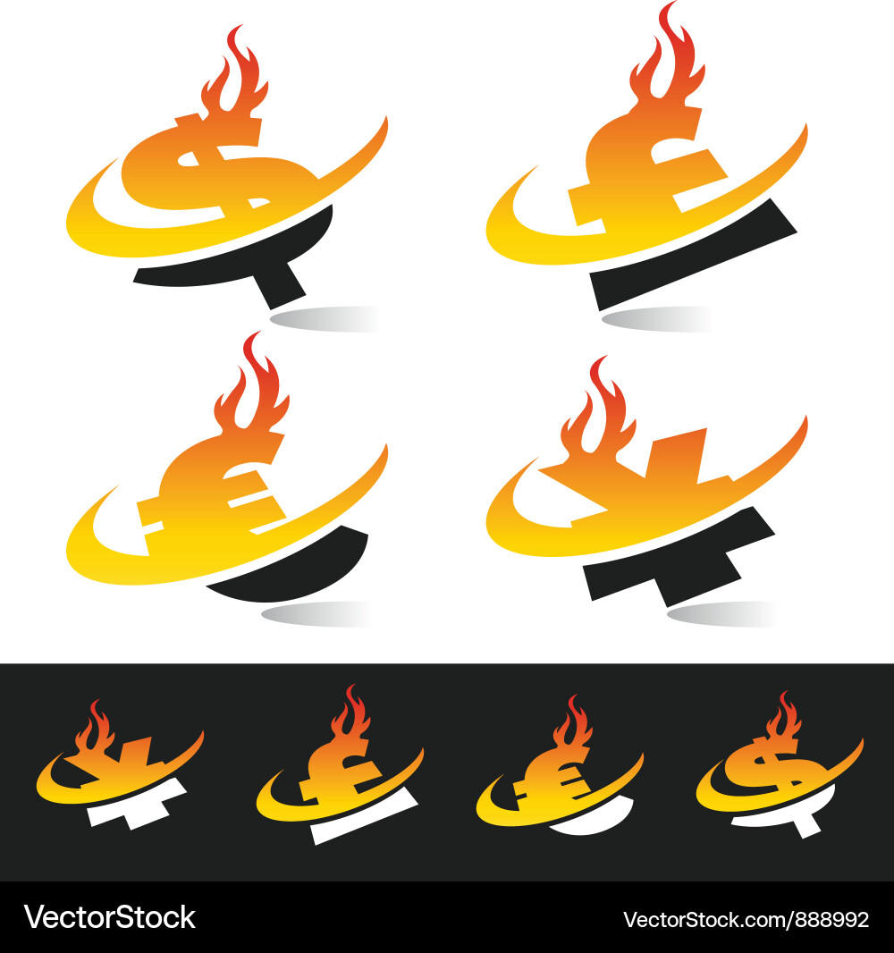 Swoosh flame currency logo symbols Royalty Free Vector Image